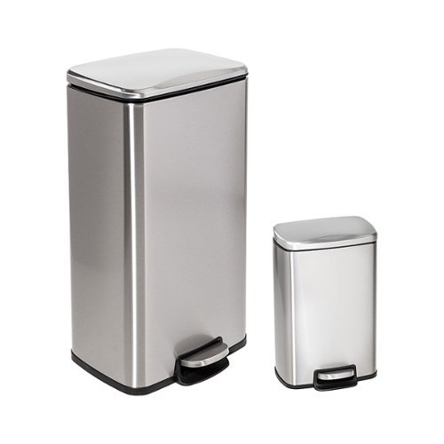 Honey-Can-Do - Set of Stainless Steel Step Trash Cans with Lid - Silver