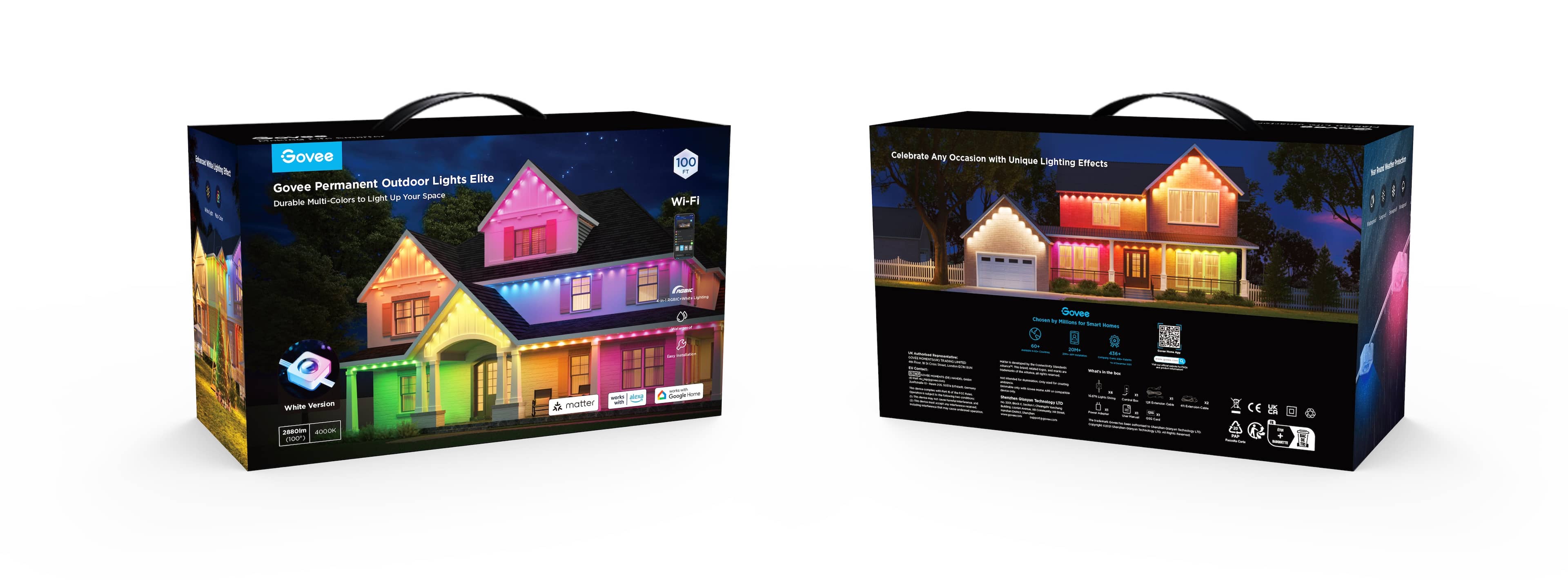 Govee - Wi-Fi RGBIC Outdoor Permanent String Lights 100ft - White ...