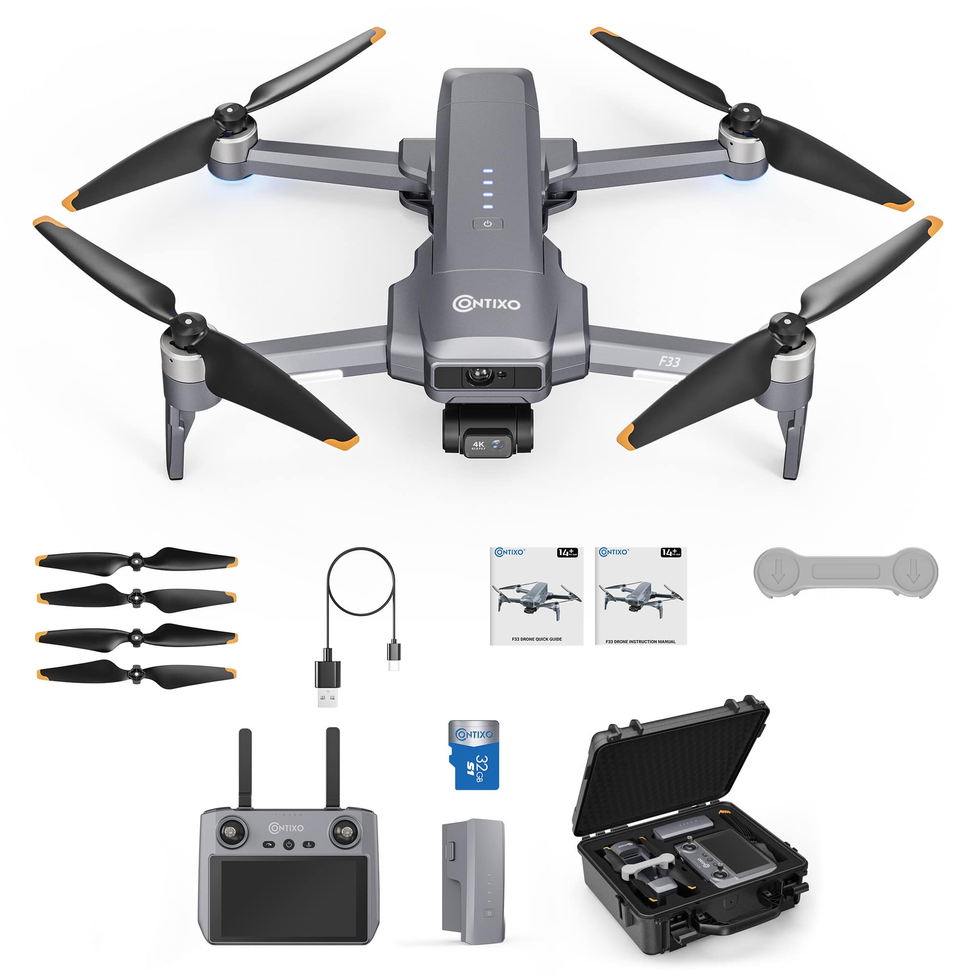 Contixo - F33 Vortex 4K GPS Drone with 2-Axis Gimbal, 6KM Range, 40-Min ...