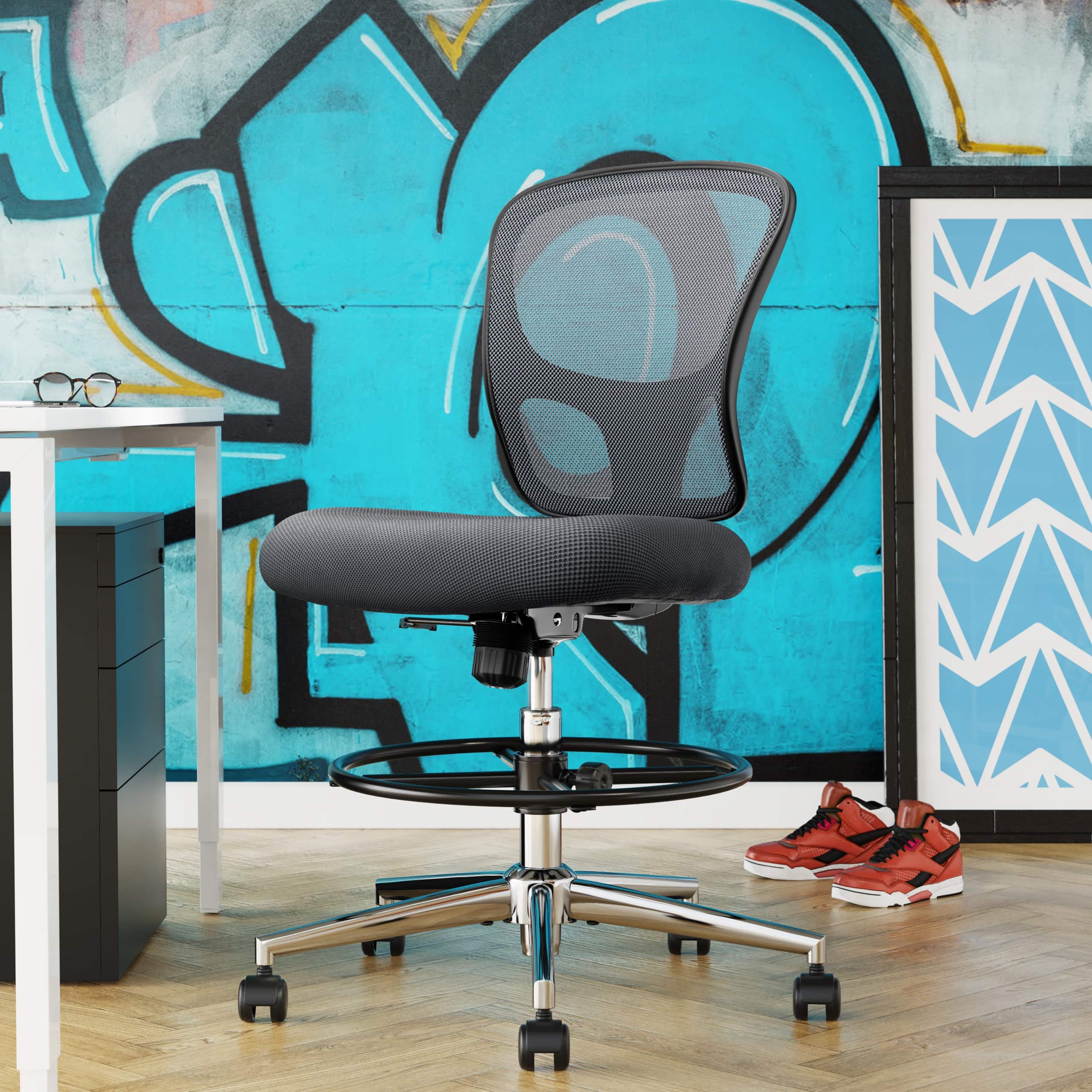 Click365 - Perch Mesh Drafting Office Chair - Gray | National Credit Direct