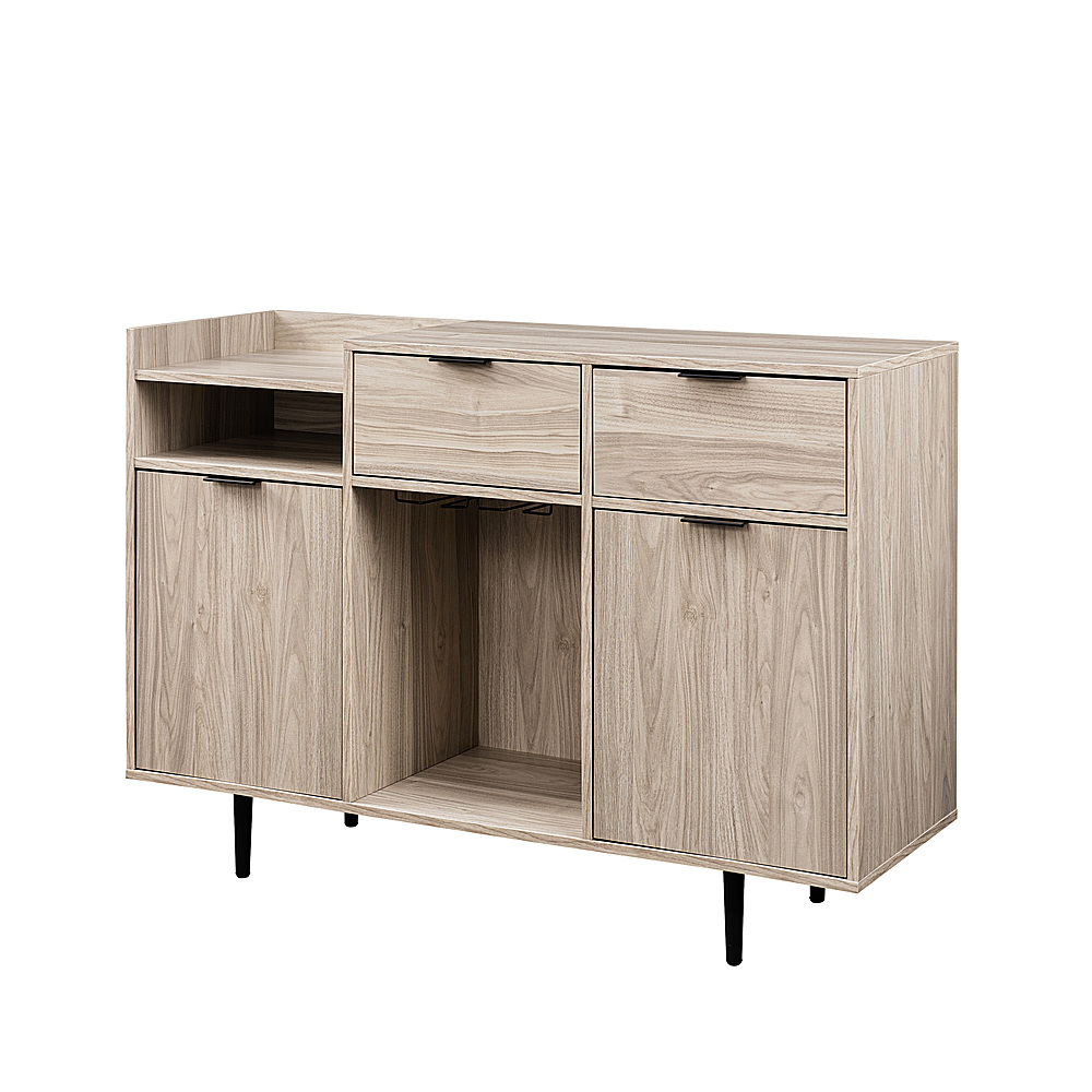 Walker Edison - Modern Open and Closed-Storage Bar Cabinet - Birch - Angle